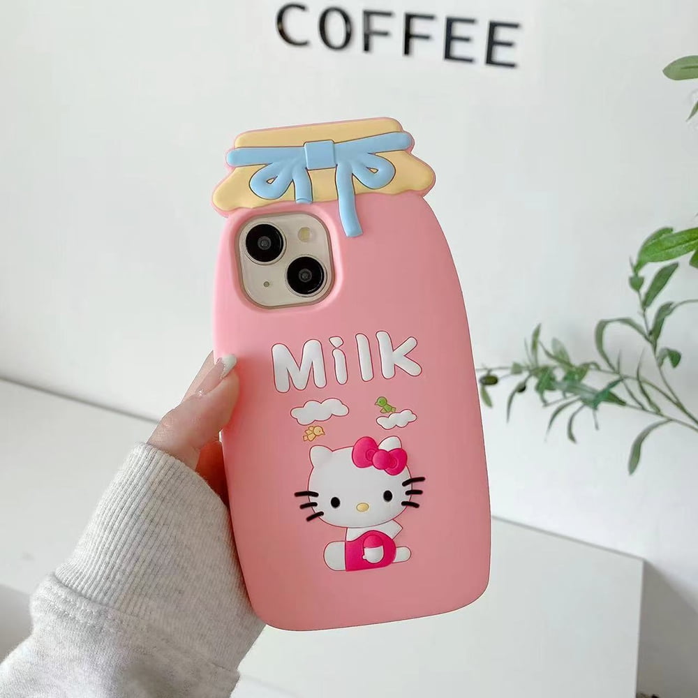 Cute Hello Kitty Milk Bottle Soft Silicone Phone Case For iPhone 16 15 ...
