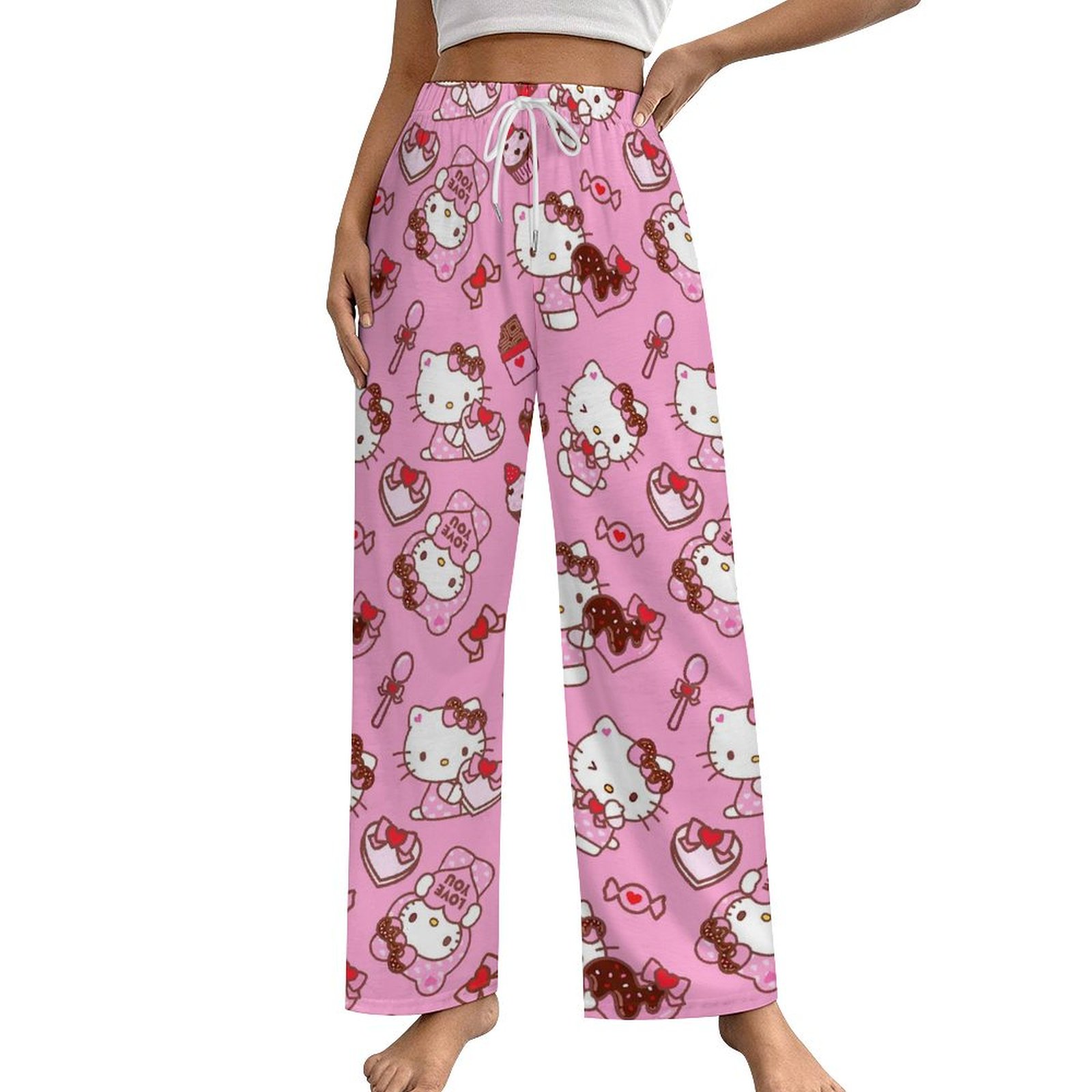 Cute Hello Kitty Pajama Pants Cartoon Cat Sleepwear Pants for Women ...