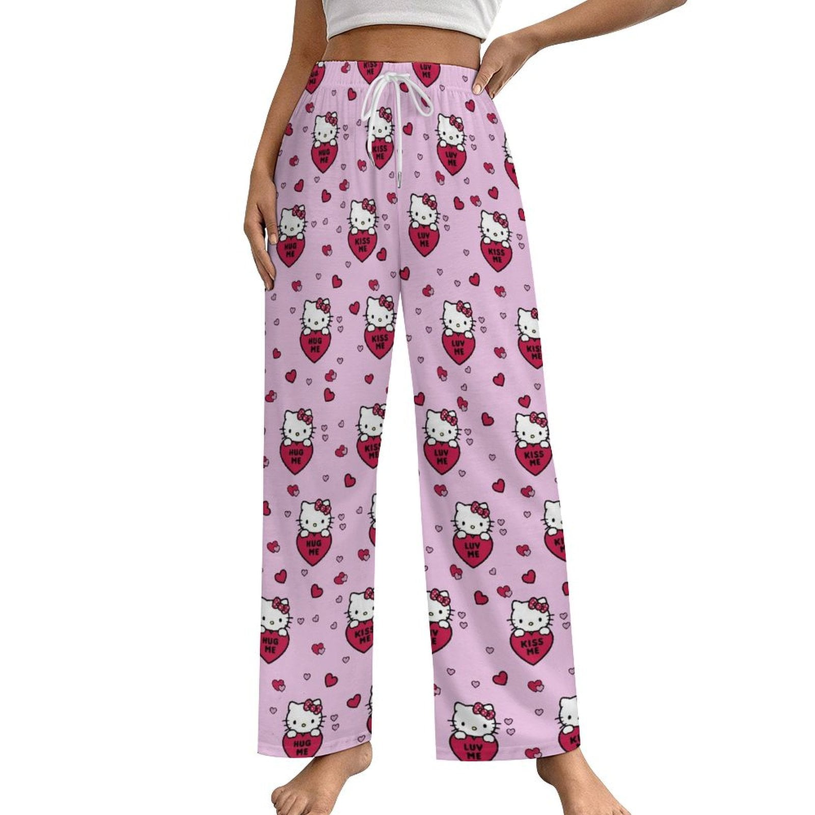 Cute Hello Kitty Pajama Pants Cartoon Cat Sleepwear Pants for Women ...