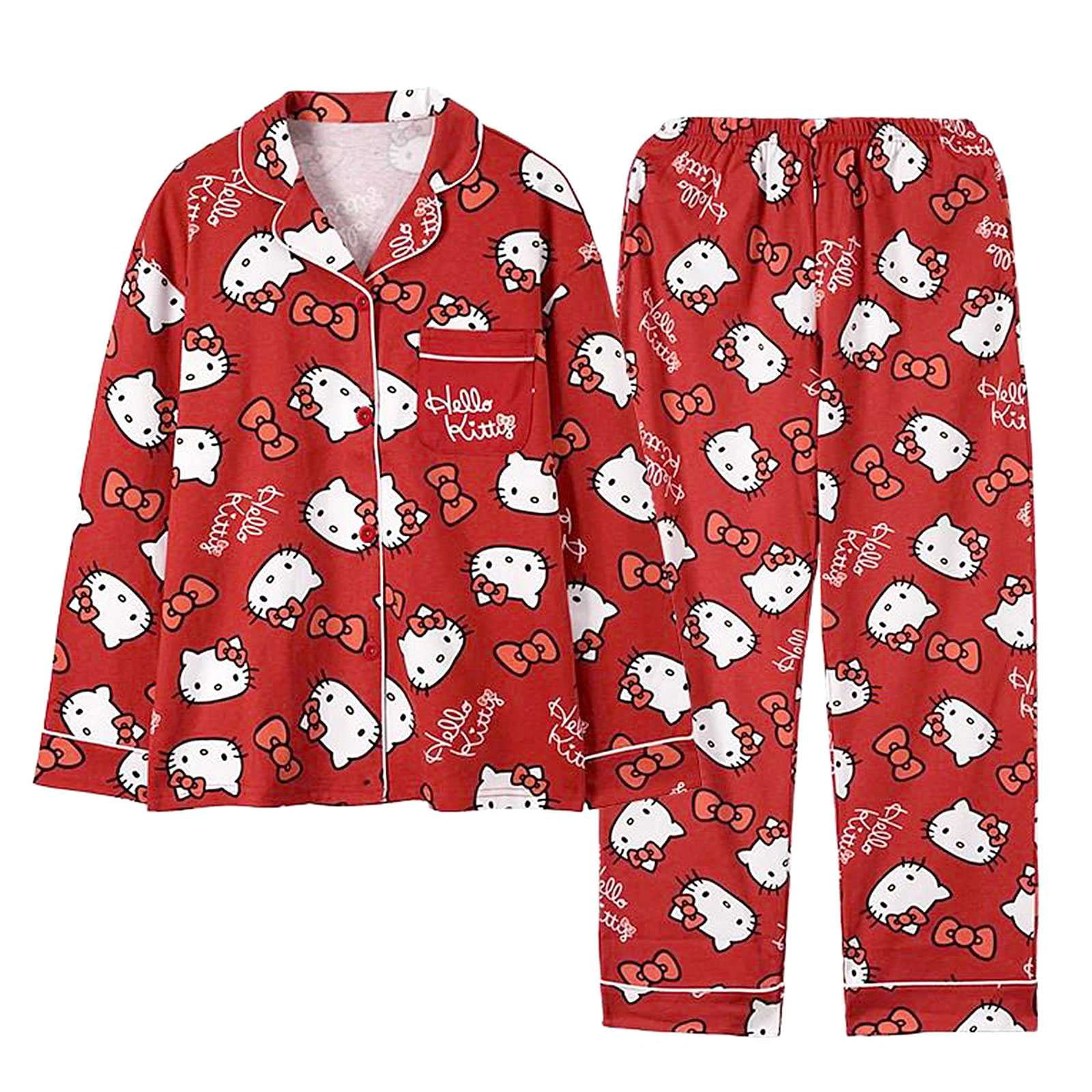 Cute Hello Kitty Pajamas Set Cartoon Pajamas For Women Long Sleeve ...