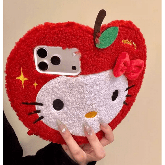Cute Hello Kitty Phone Case For iPhone 17 16 15 14 Plush Winter Warm ...