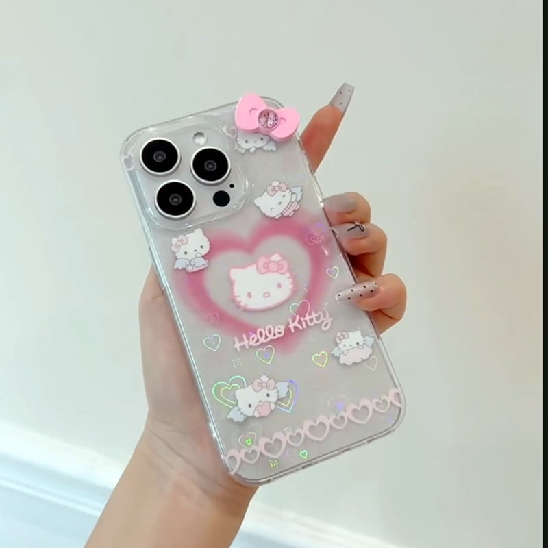 Cute Hello Kitty Pink Heart Angel Y2K Phone Case For iPhone 16 15 14 13 ...