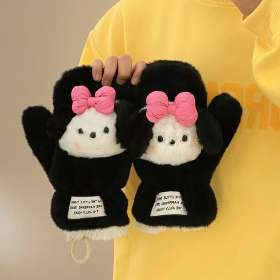 Cute Hello Kitty and Pochacco Plush Gloves for Women,Hanging Neck ...