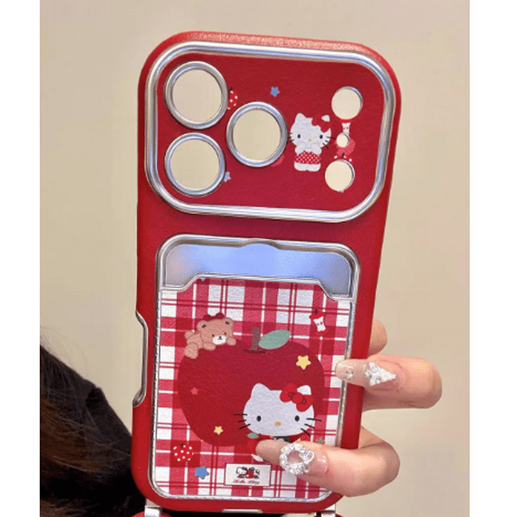 Cute Hello Kitty card holder phone case, suitable for iPhone 14 15 16 ...