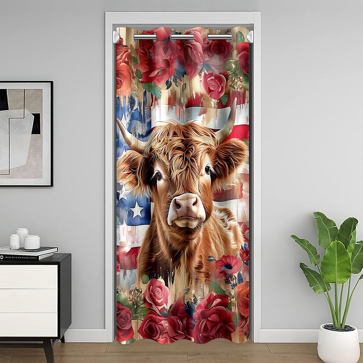 Cute Highland Cattle Doorway Curtain,Retro American Flag Closet Door ...
