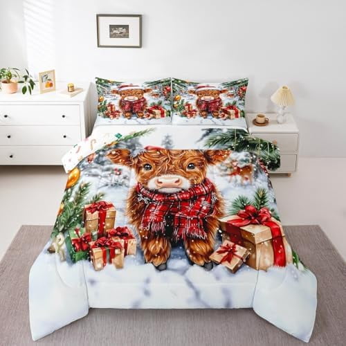 Cute Highland Cattle Kids Bedding Set King Christmas Tree Bedding ...