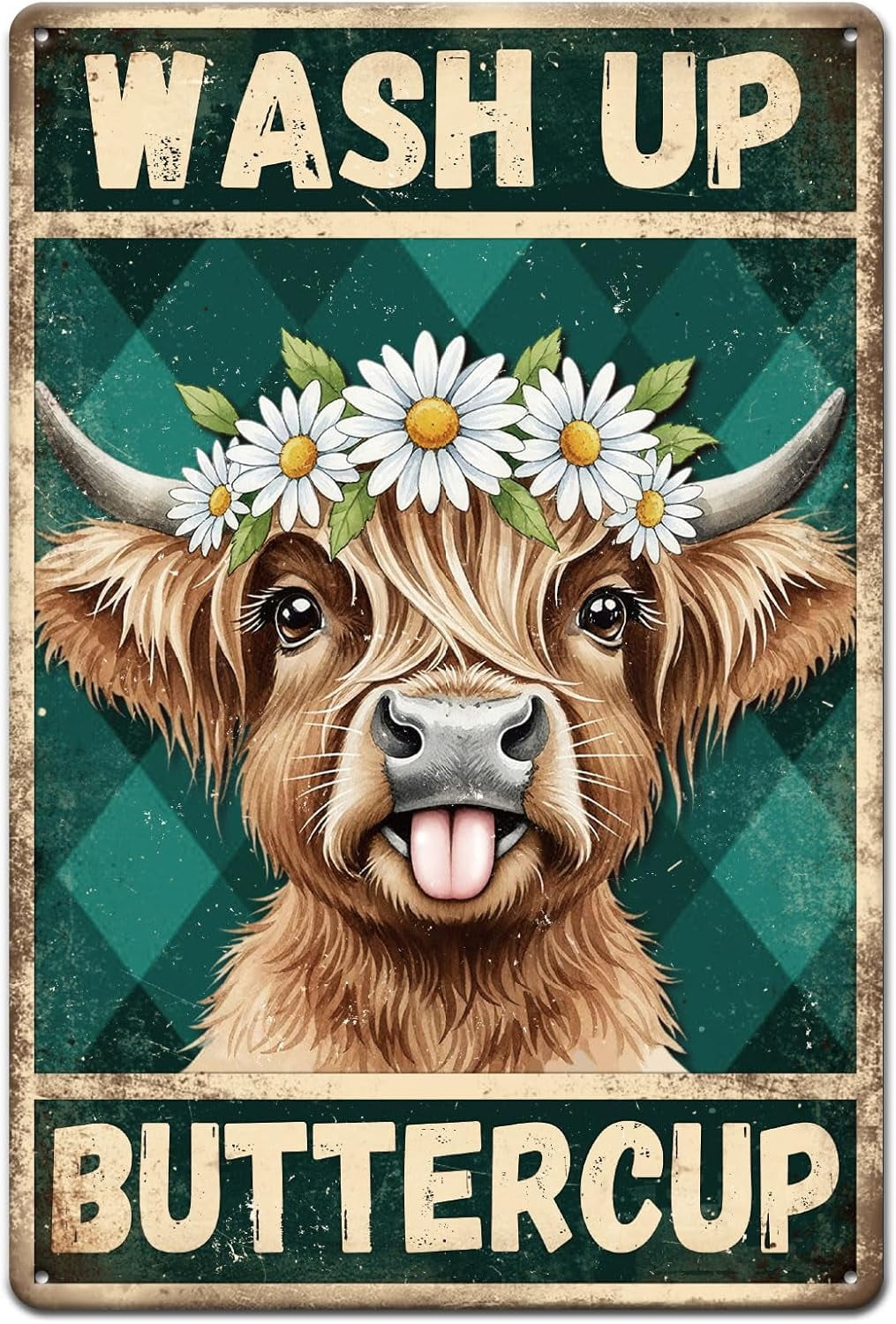 Cute Highland Cattle Metal Tin Sign 12x8inch Vintage "Wash Up Buttercup ...