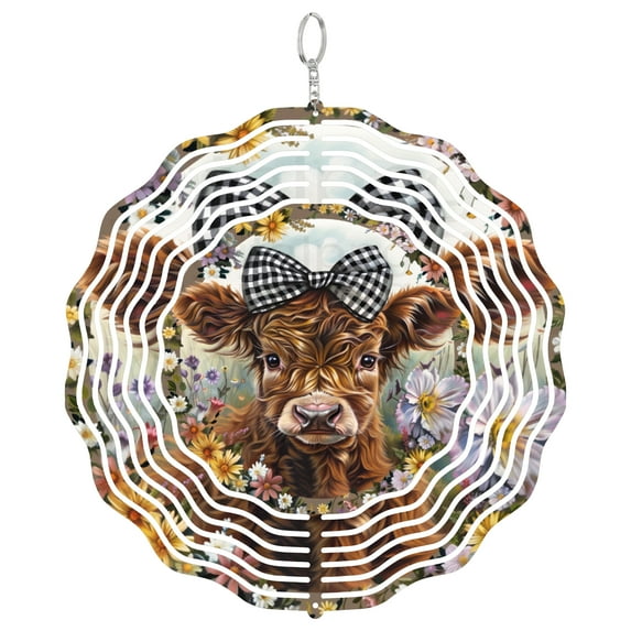 Cute Highland Cow And Flowers 3D Wind Spinner Kinetic Hanging Garden ...
