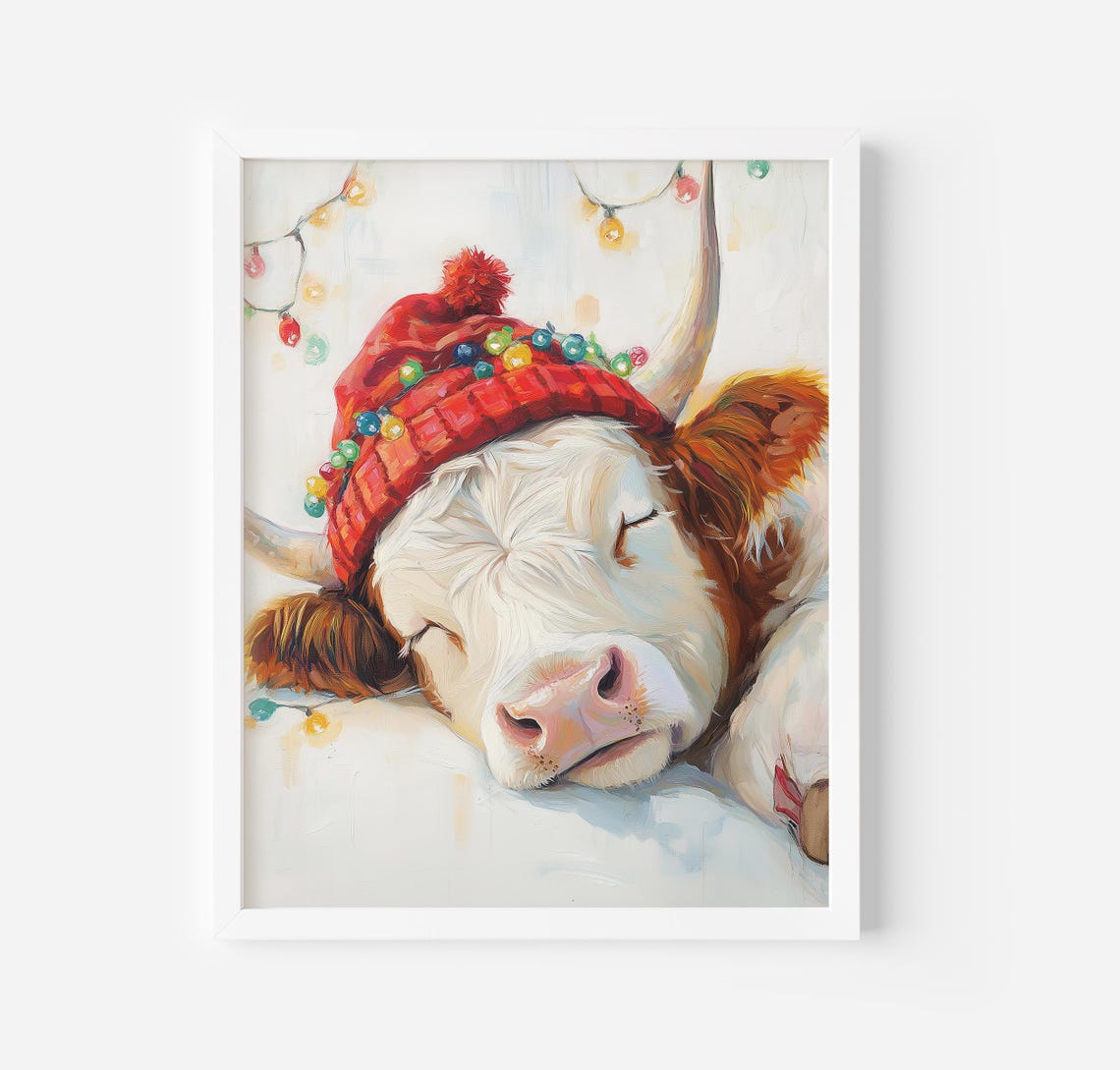 Cute Highland Cow Christmas Print, Winter Wonderland Decor, Holiday ...