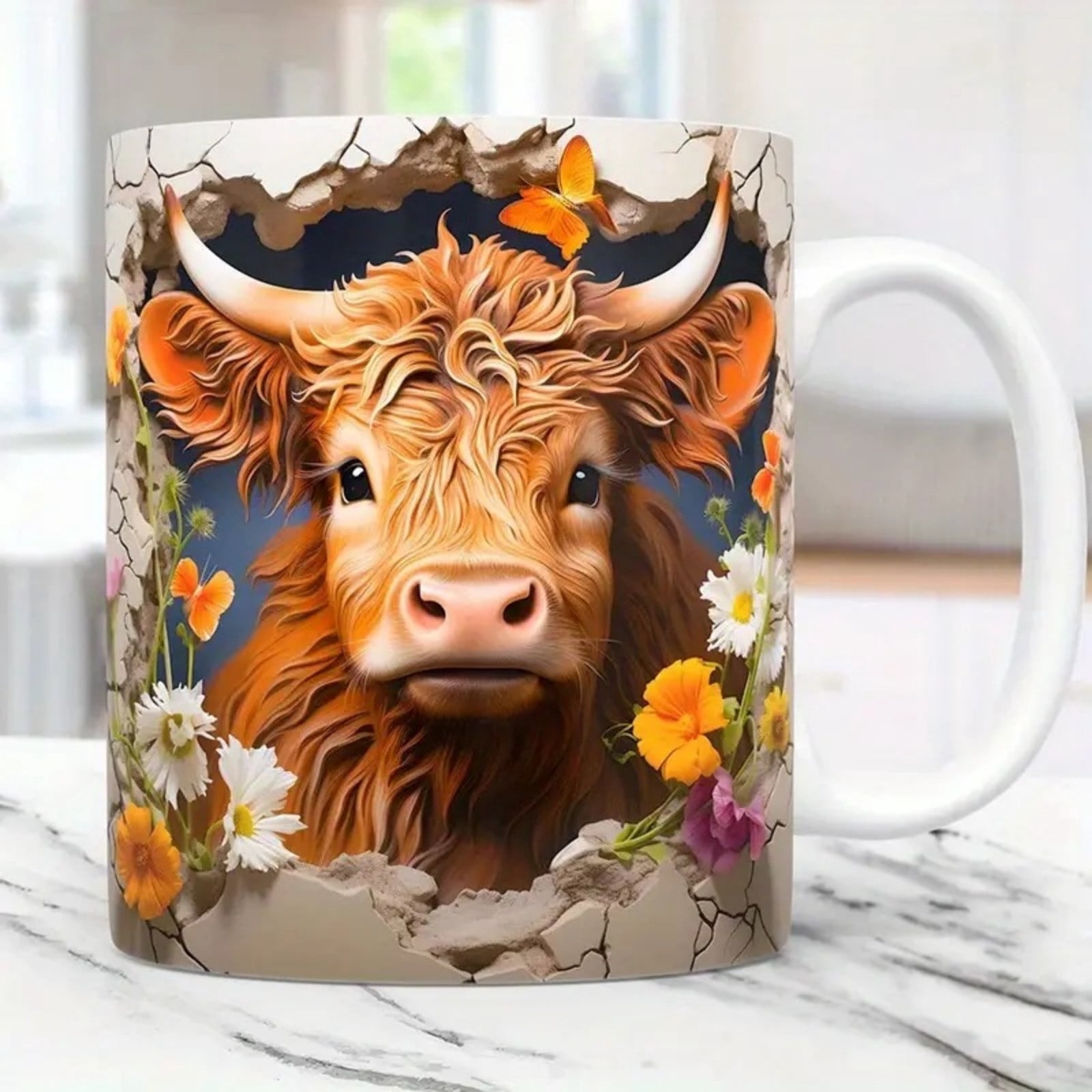 Cute Highland Cow Coffee Mug Scottish Farm Animal Ceramic Cup 14oz ...