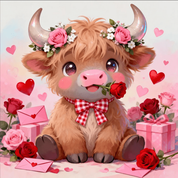 Cute Highland Cow Diamond Art Painting Kits for Adults,Valentine's Day ...