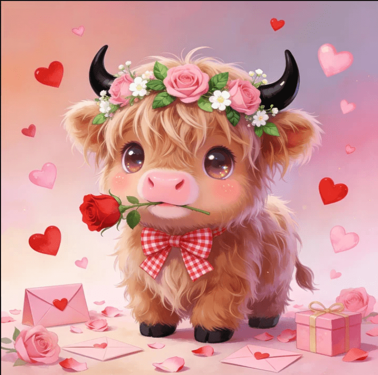 Cute Highland Cow Diamond Painting Kits for Adults,Valentine's Full ...