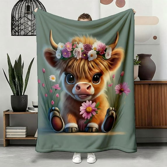 Cute Highland Cow Flannel Blanket, Soft Comfortable Decorative Throw ...
