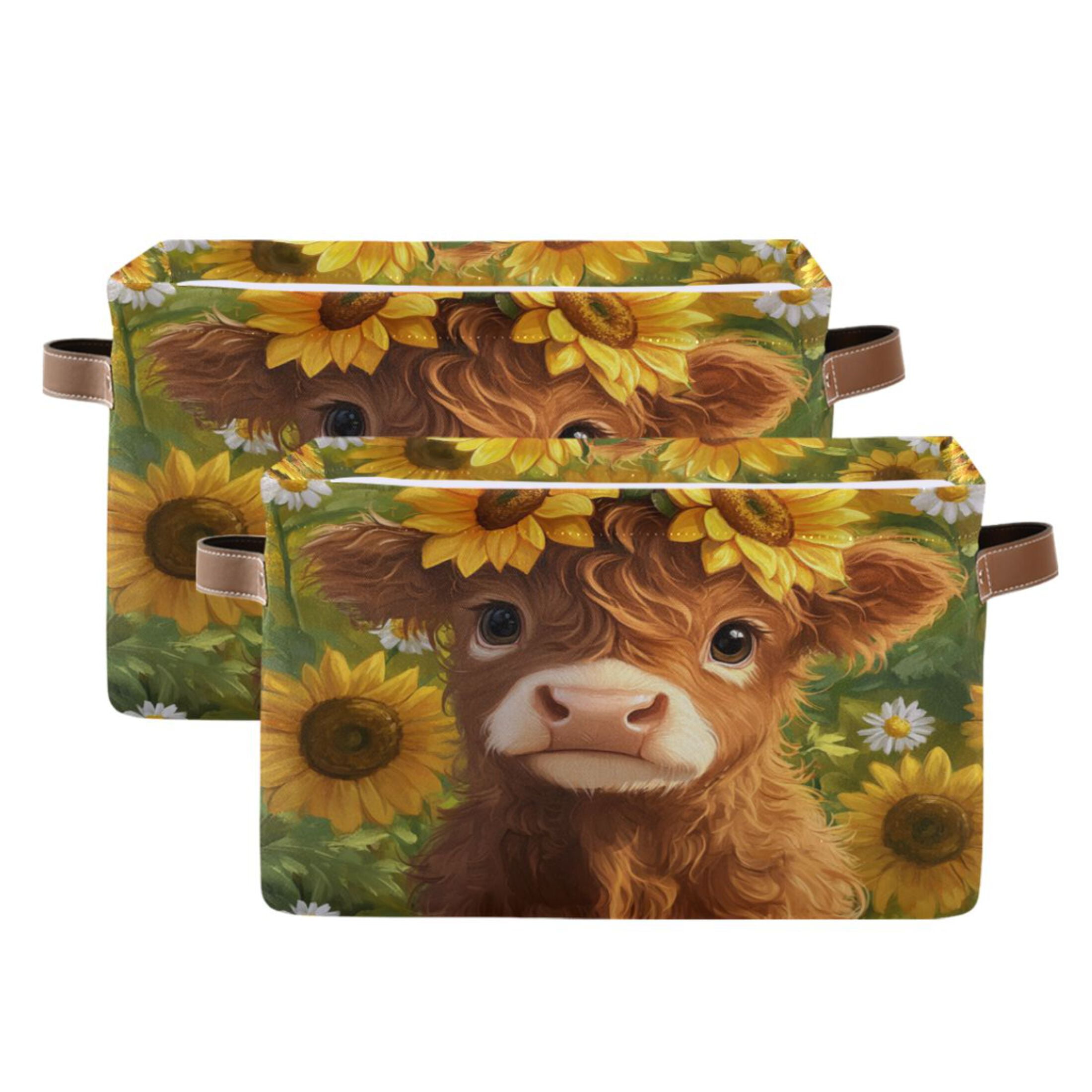 Cute Highland Cow Foldable Storage Basket,Canvas Fabric Foldable ...