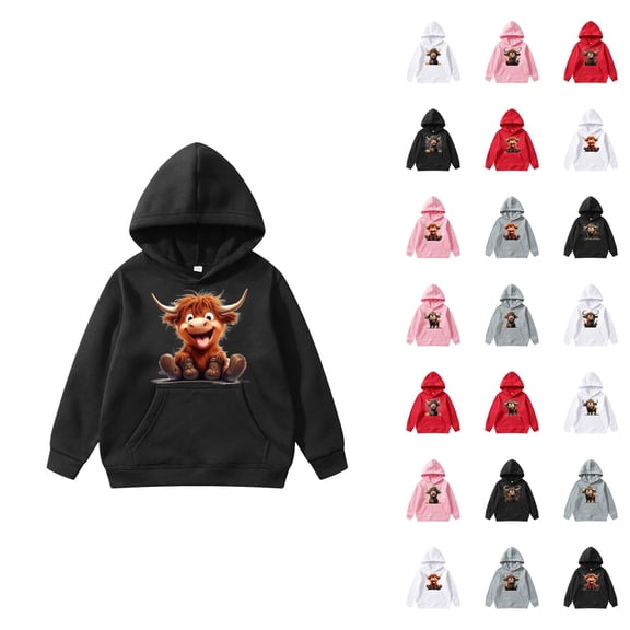 Cute Highland Cow Hoodies for Kids 2025 Long Sleeve Christmas Hooded ...