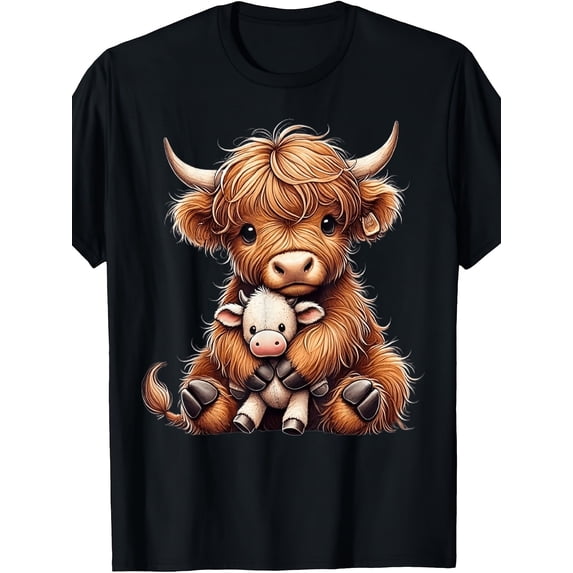 Cute Highland Cow Hugging Calf Scottish Animal Graphic Unisex T-Shirt ...