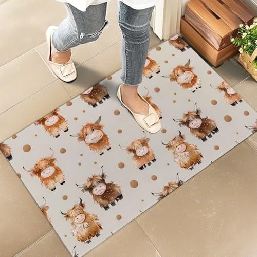 Cute Highland Cow Indoor Door Mat 17x30 Inch Floor Doormat with Cartoon ...