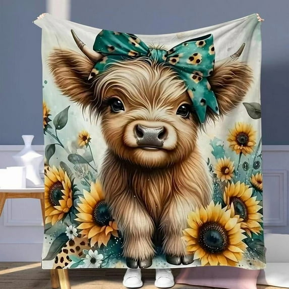 Cute Highland Cow Pattern Blanket, Soft Comfortable Throw Blanket, Cool ...