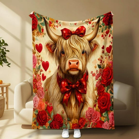 Cute Highland Cow Pattern Blanket, Soft Plush Touch, Warm Air ...