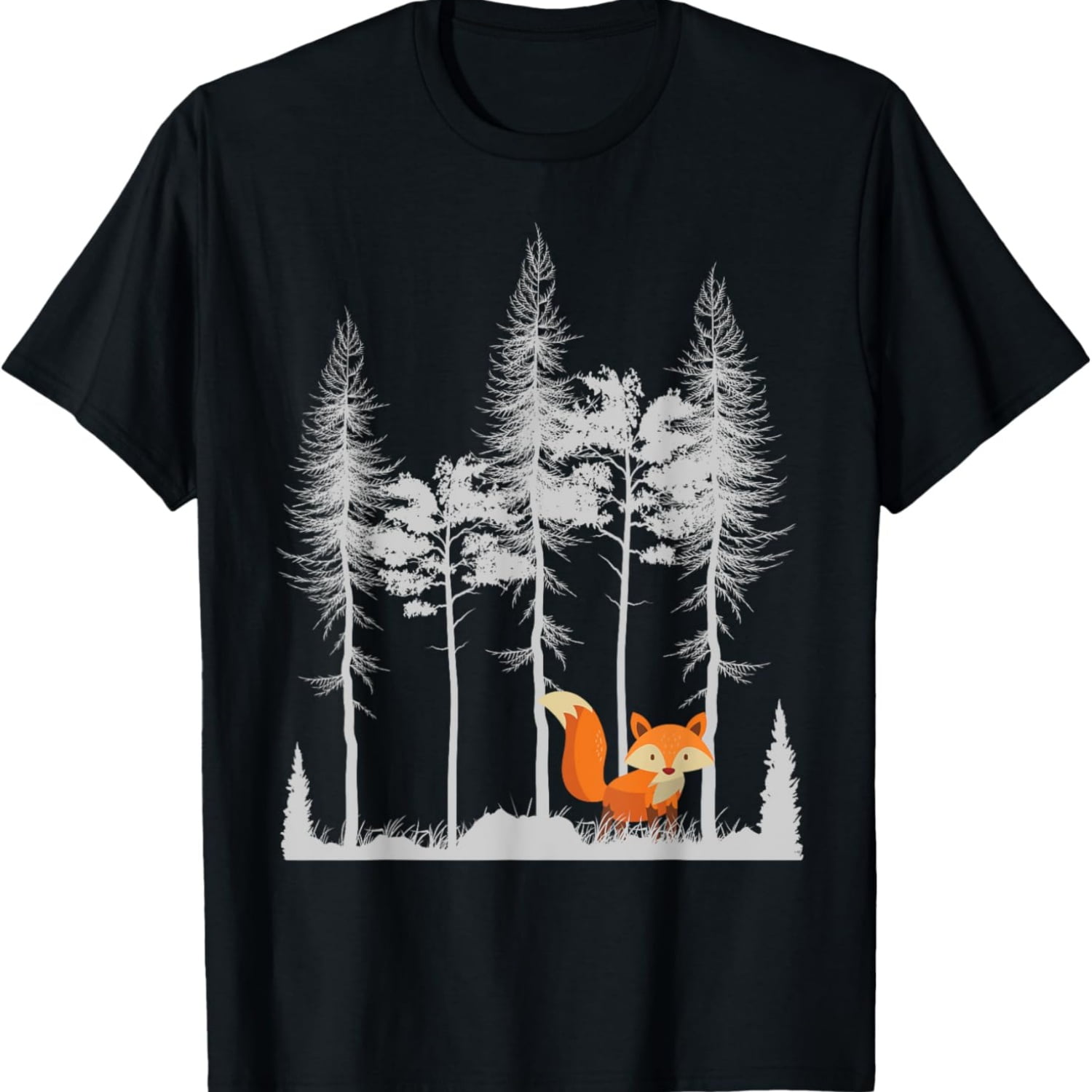 Cute Hiking Fox in Forest Graphic R Vintage Tree Fores T-shirt ...