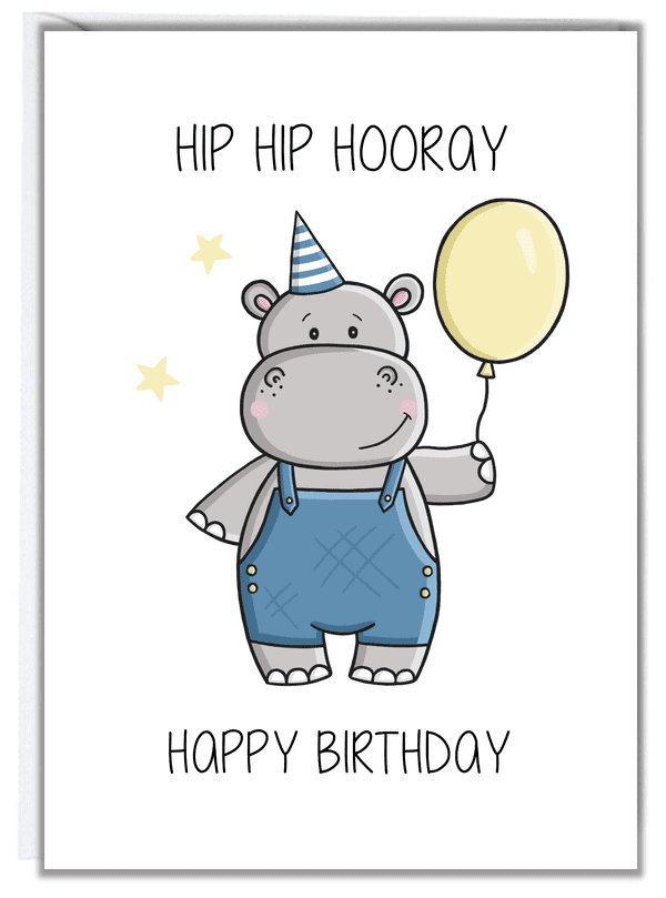 Cute Hippo Birthday Card – "Hip Hip Hooray!" Design, Celebrate with Fun ...