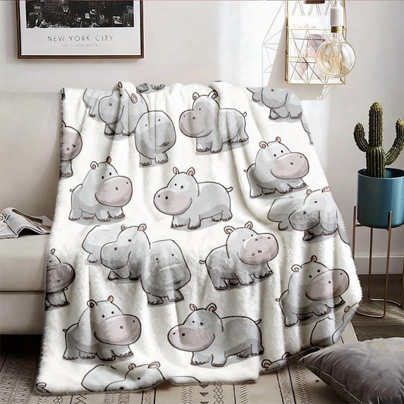 Cute Hippopotamus Patterned Blanket | Soft Flannel Polyester Throw for ...