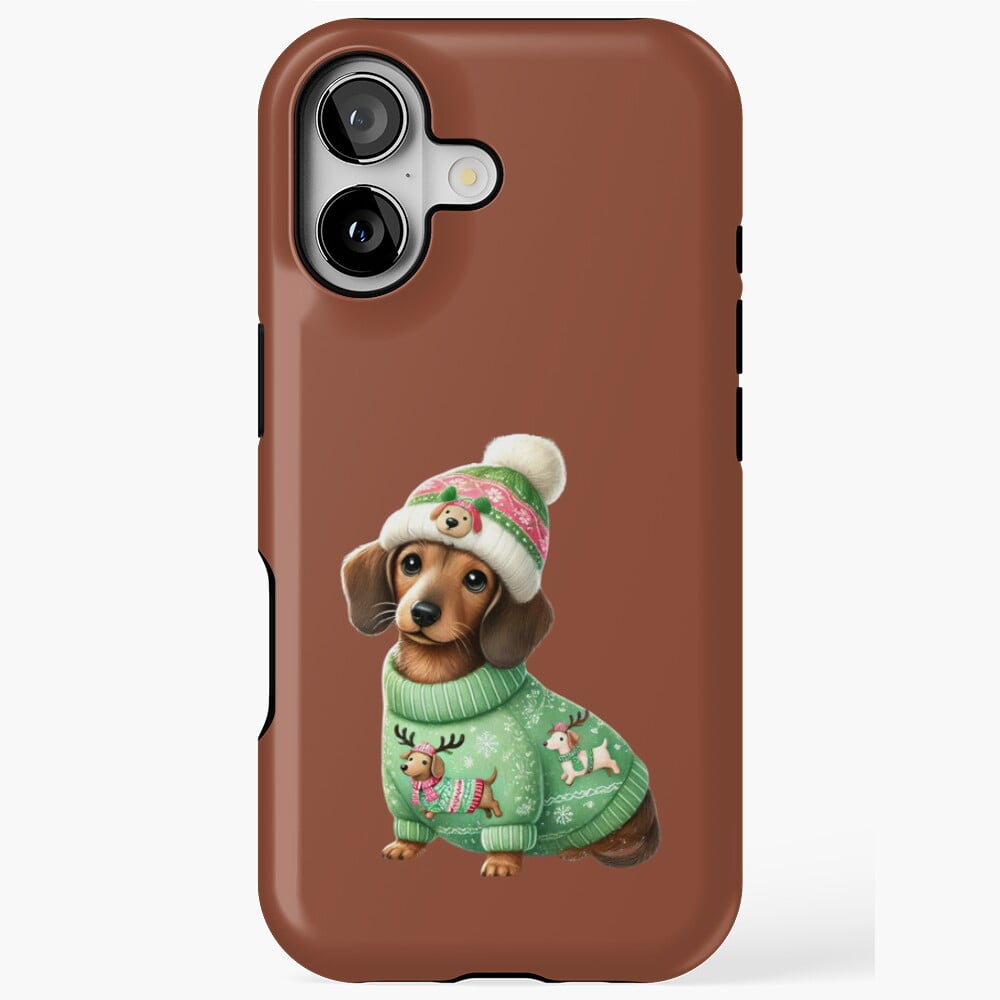 Cute Holiday Dachshund Card Art Design for iPhone 17 16 15 14 13 12 11 ...