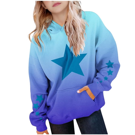 Cute Hoodies for Girls Gradient Color Stars Printed Oversized ...