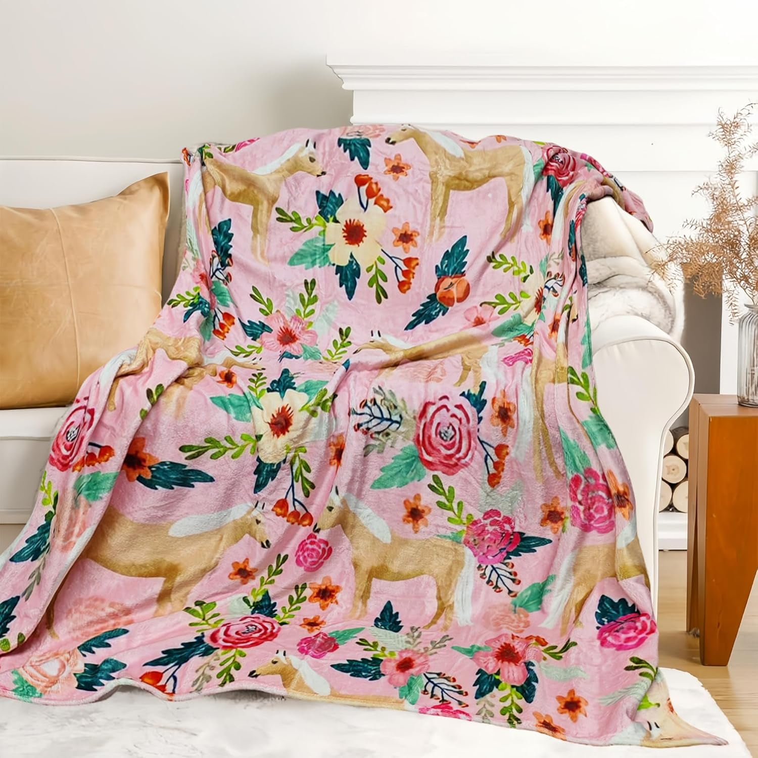 Cute Horse Blanket for Women Girls Kids Adults 50" x 60", Flannel Throw ...