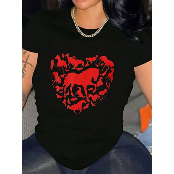 Cute Horse Love Graphic Valentine's Day Women Short Sleeve Tee ...
