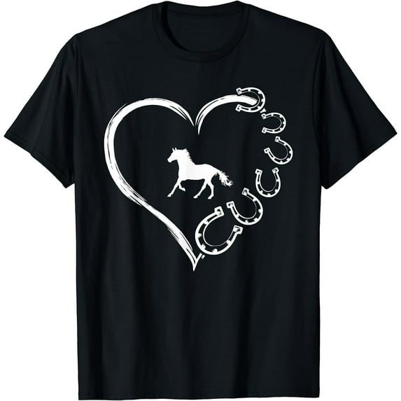 Cute Horse Mom Graphic T-Shirt - Horseshoe Heart Design for Riding ...