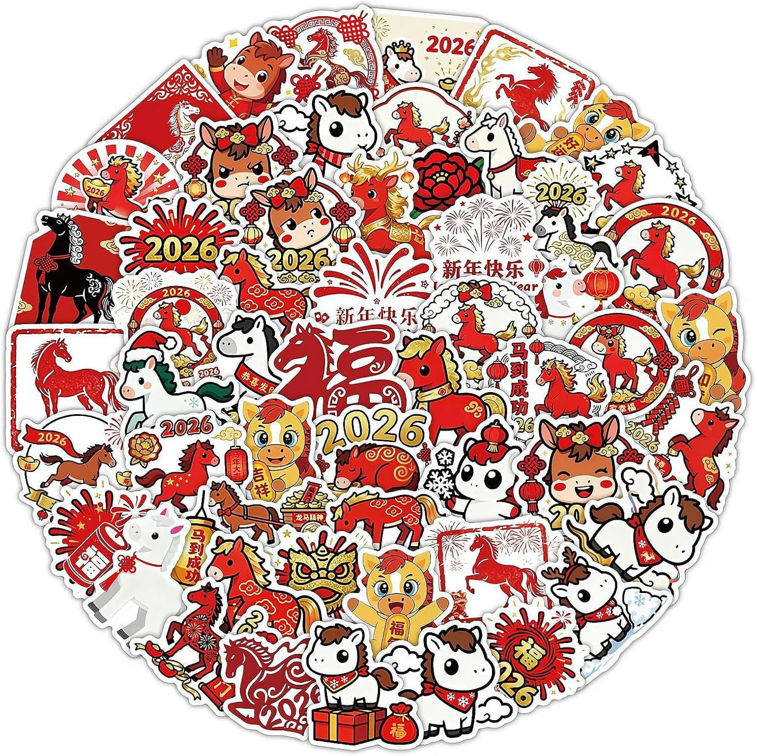Cute Horse New Year Stickers, 61pcs Chinese Lunar New Year Decoration ...