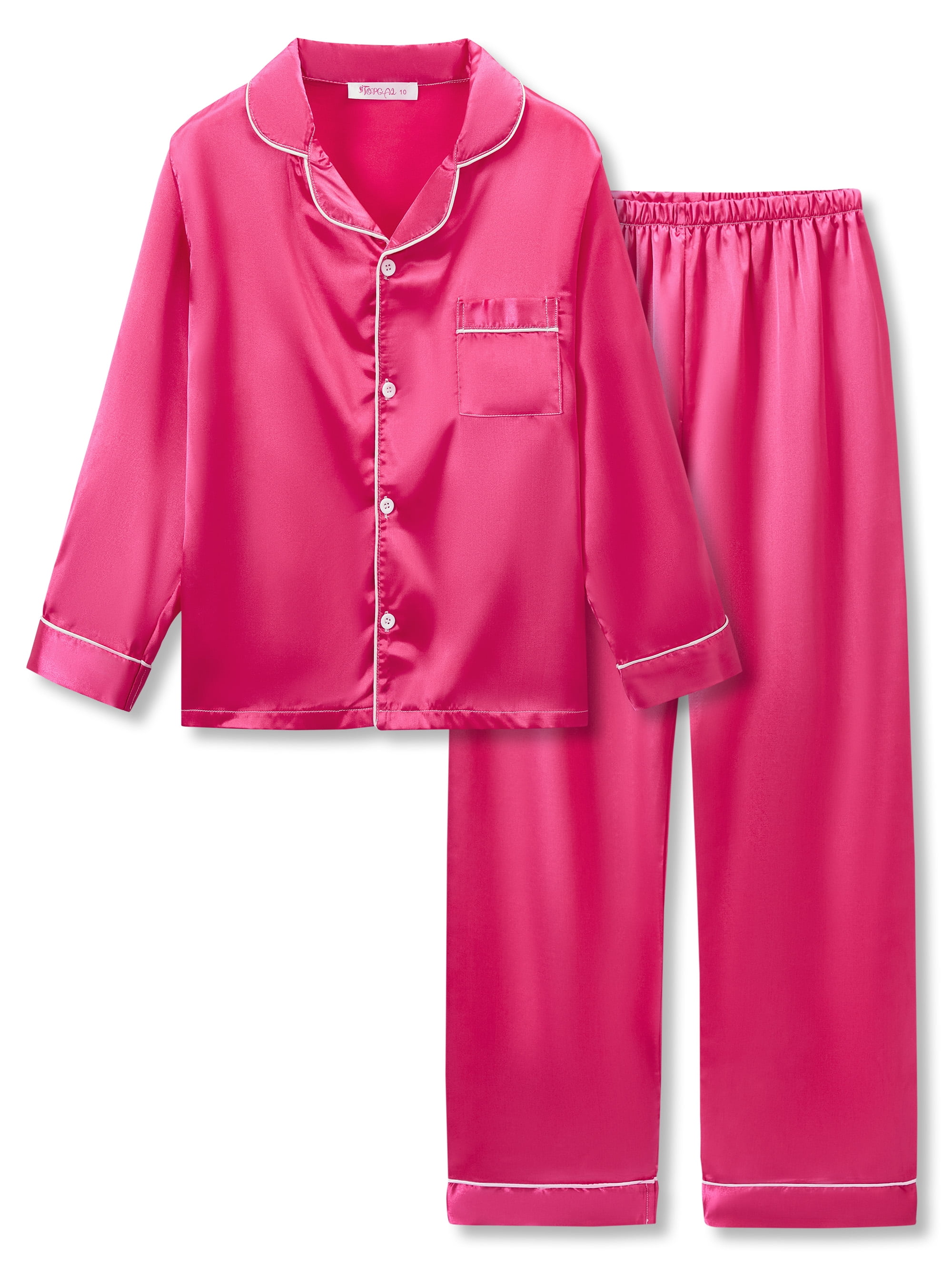 Cute Hot Pink Pajama Set for Girls – Satin Silky Long Sleeve & Pants ...