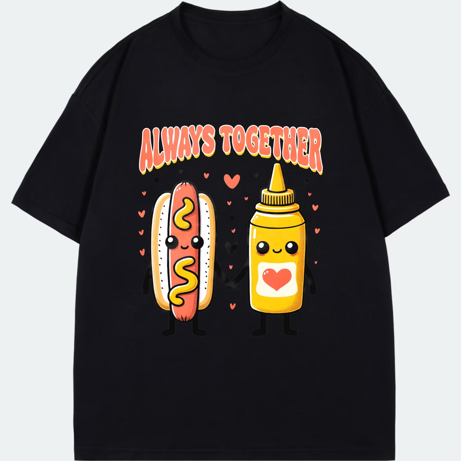 Cute Hotdog And Mustard Bottle Couple T Shirt Black Always Together ...