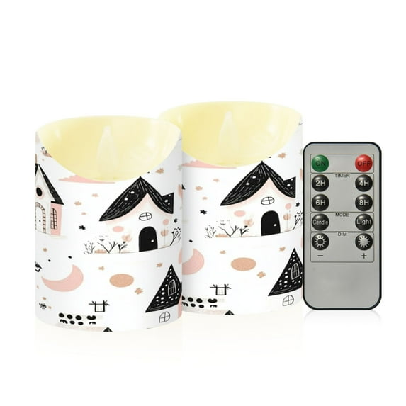Cute House Pattern Flameless Candles 2 PCS with Remote Realistic Moving ...