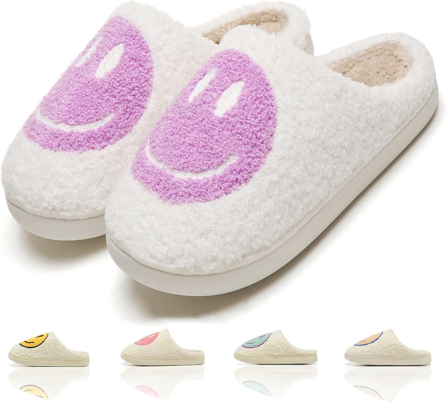 Cute House Slippers for Women Men with Memory Foam Retro Happy Face ...