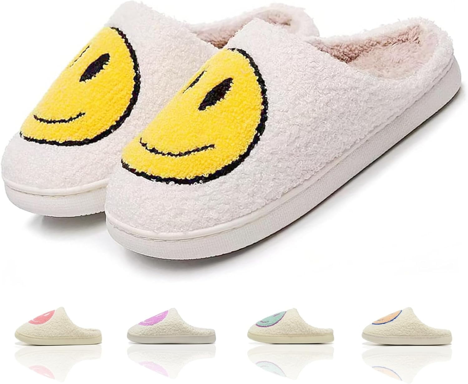Cute House Slippers for Women Men with Memory Foam Retro Happy Face ...