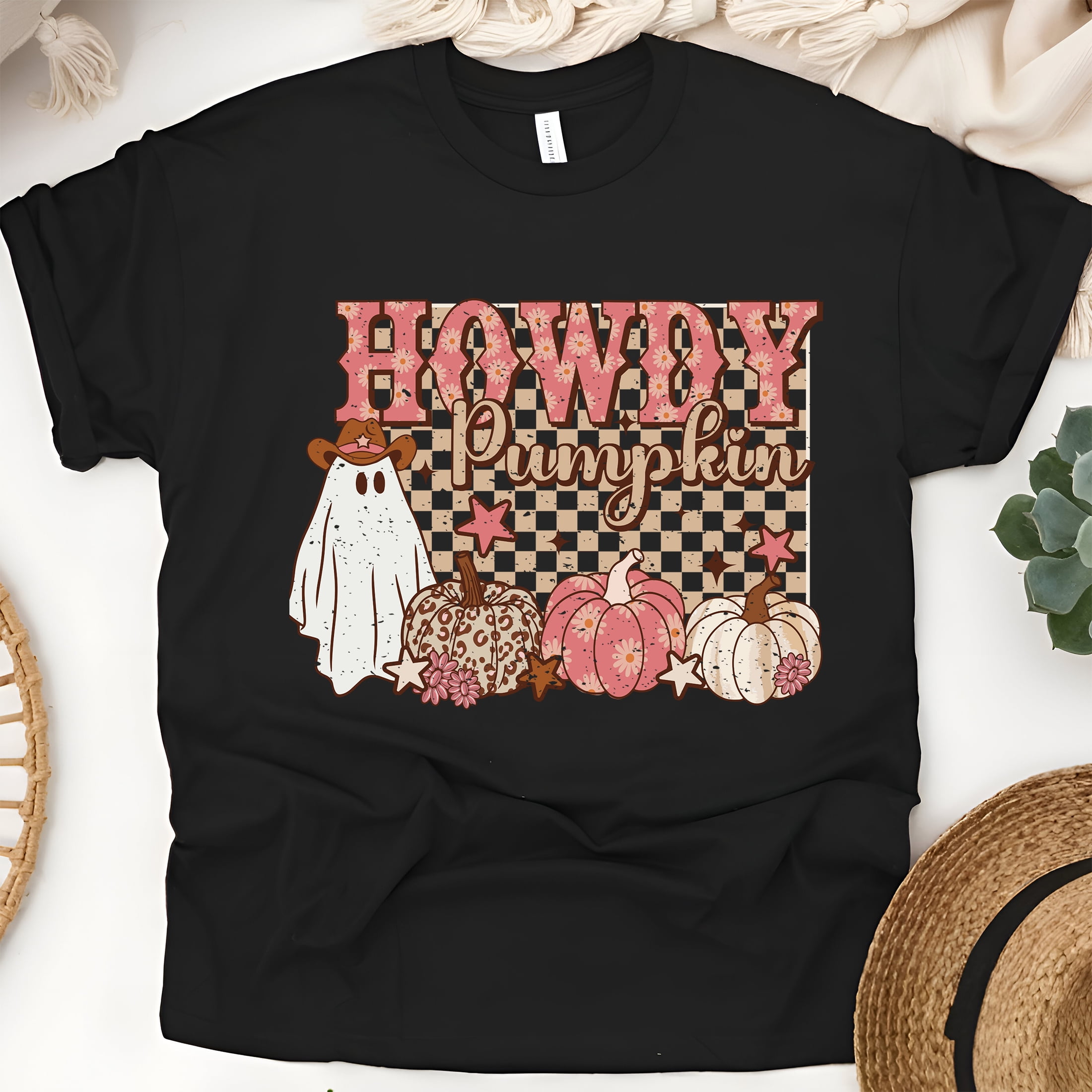 Cute Howdy Pumpkin Tee | Autumn Unisex Graphic Shirt, Black, Size 2XL ...