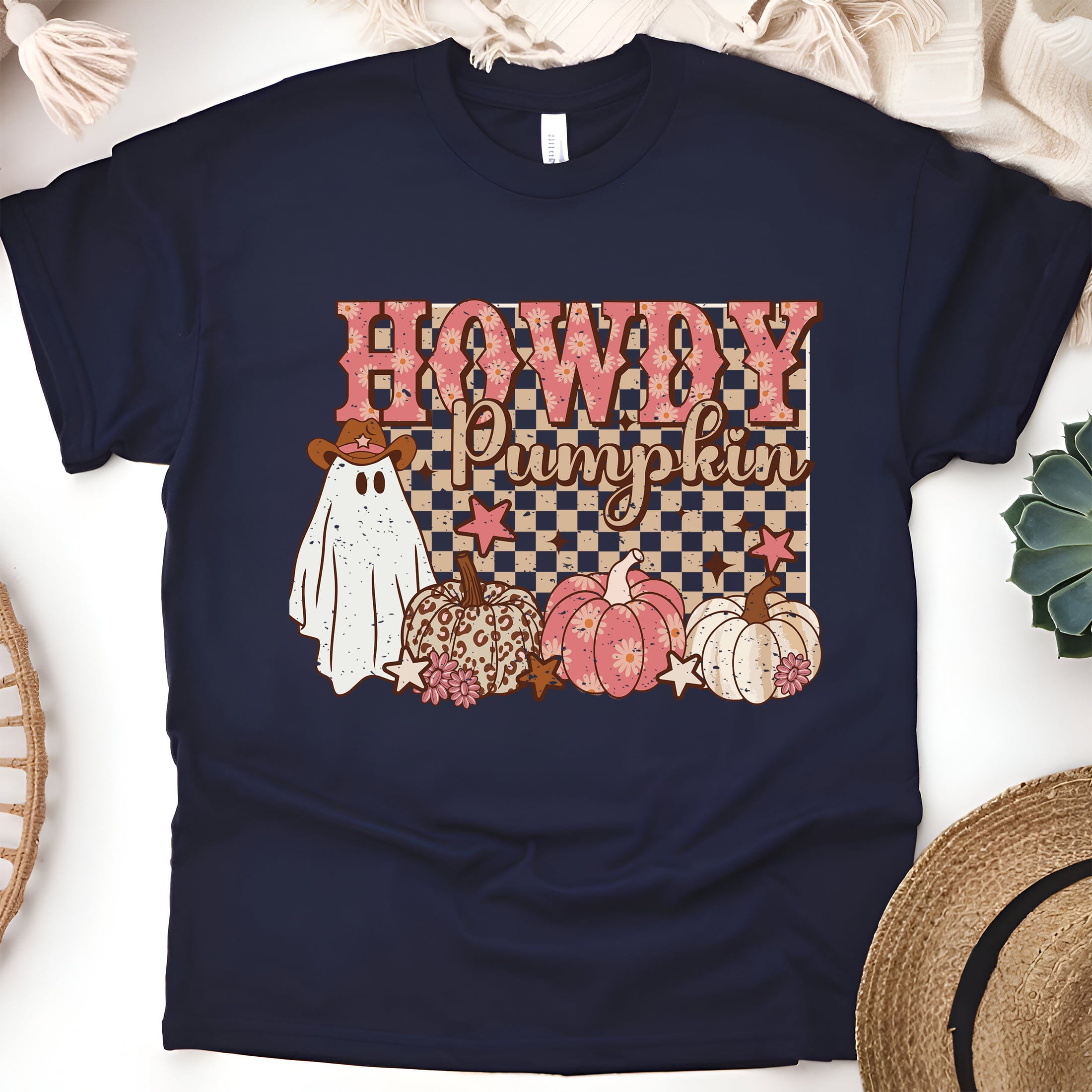 Cute Howdy Pumpkin Tee | Autumn Unisex Graphic Shirt, Navy, Size S ...
