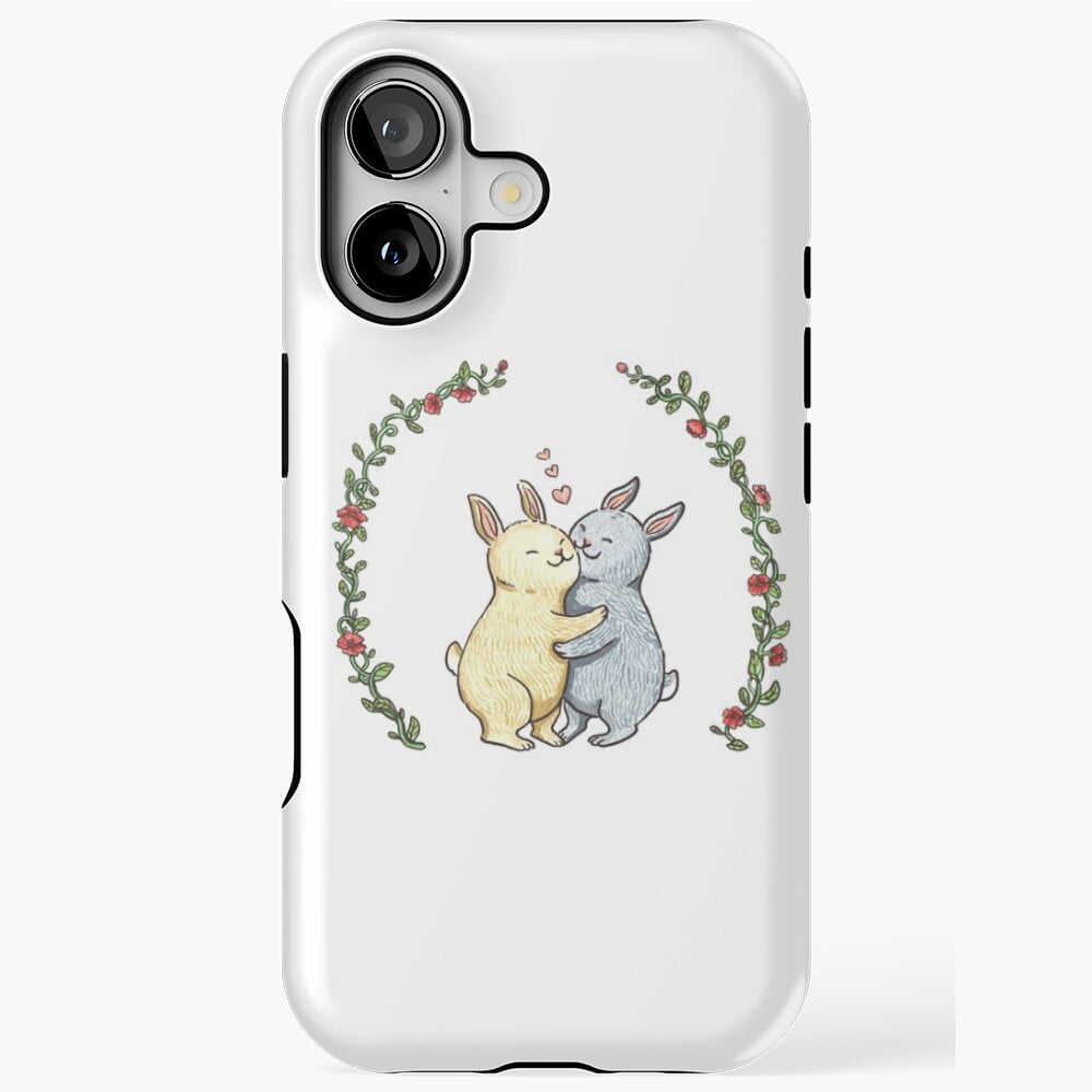 Cute Hugging Bunnies Rabbit Couple Art iPhone Case 17 through 11 Pro ...