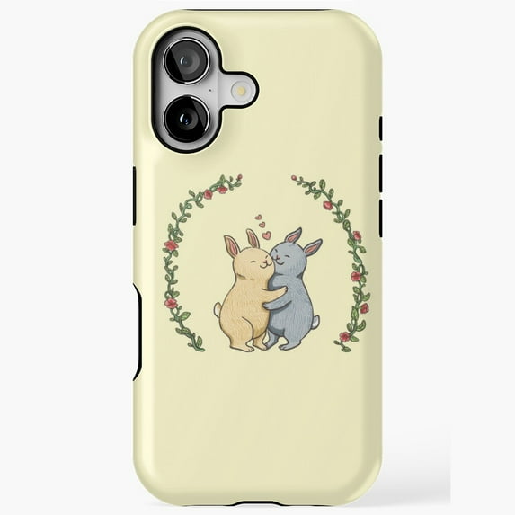 Cute Hugging Bunnies on Yellow Background iPhone Case 17 to 11 Pro Max ...