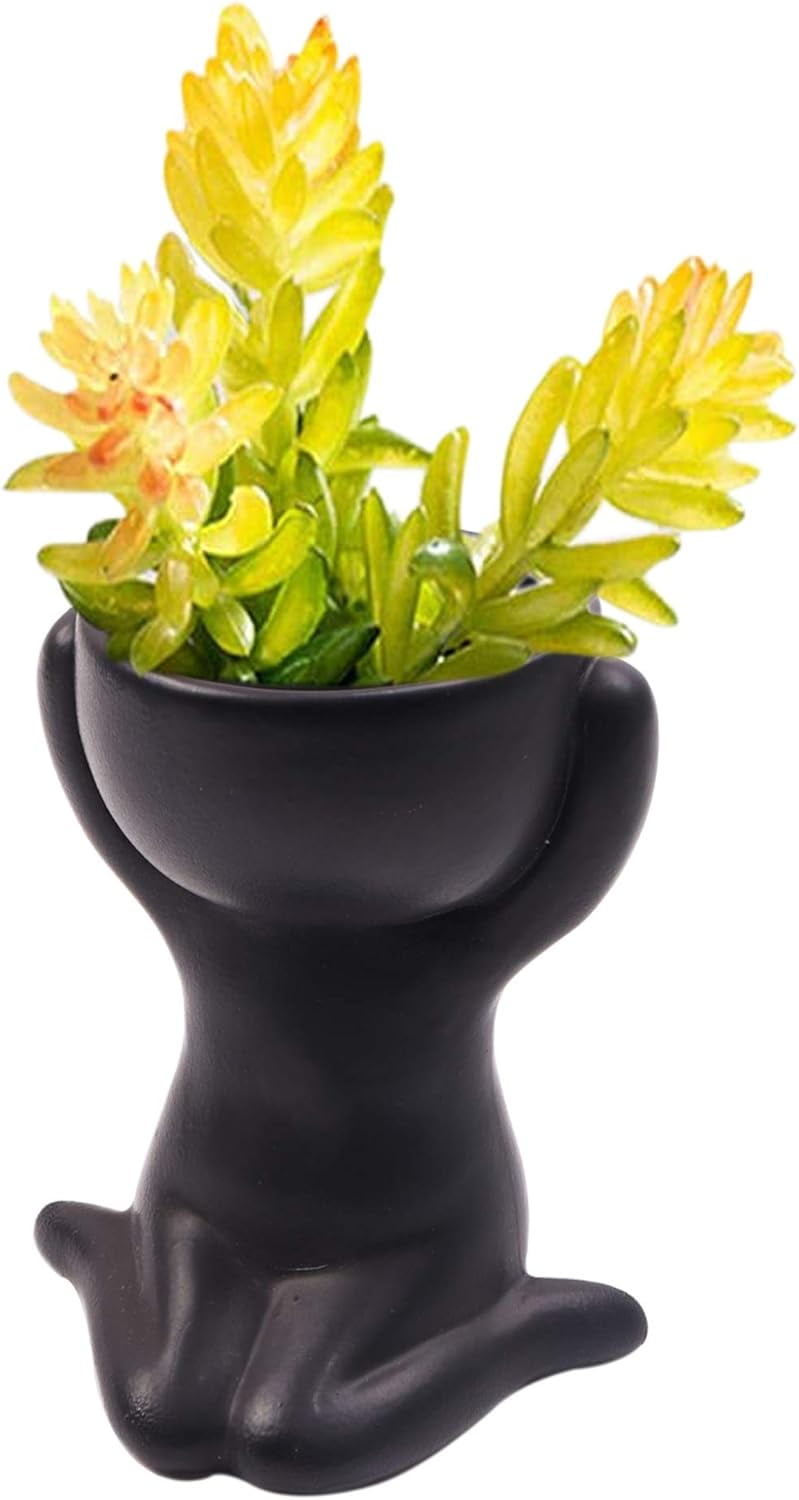 Cute Humanoid Ceramic Planter Pot, 4.3” Doll Small Succulent Bonsai ...