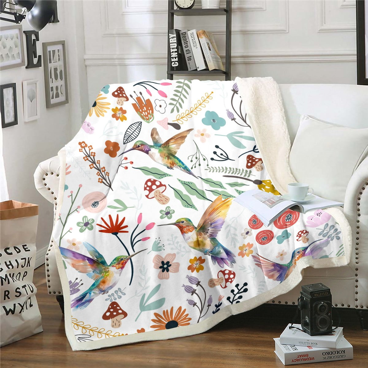 Cute Hummingbird Blanket Mushroom Floral Throw Blanket 30"x40",Cartoon ...