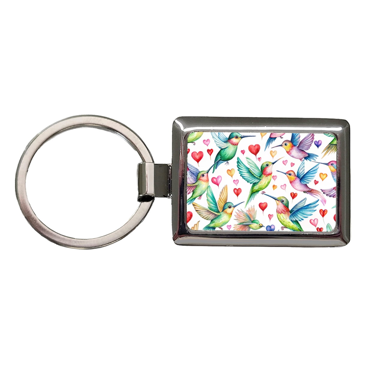 Cute Hummingbirds Hearts Watercolor Metal Rectangle Keychain - Walmart.com