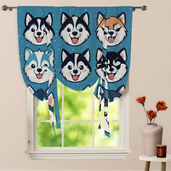 Cute Husky Faces Pattern Window Curtain for Living Room Roman Curtain ...