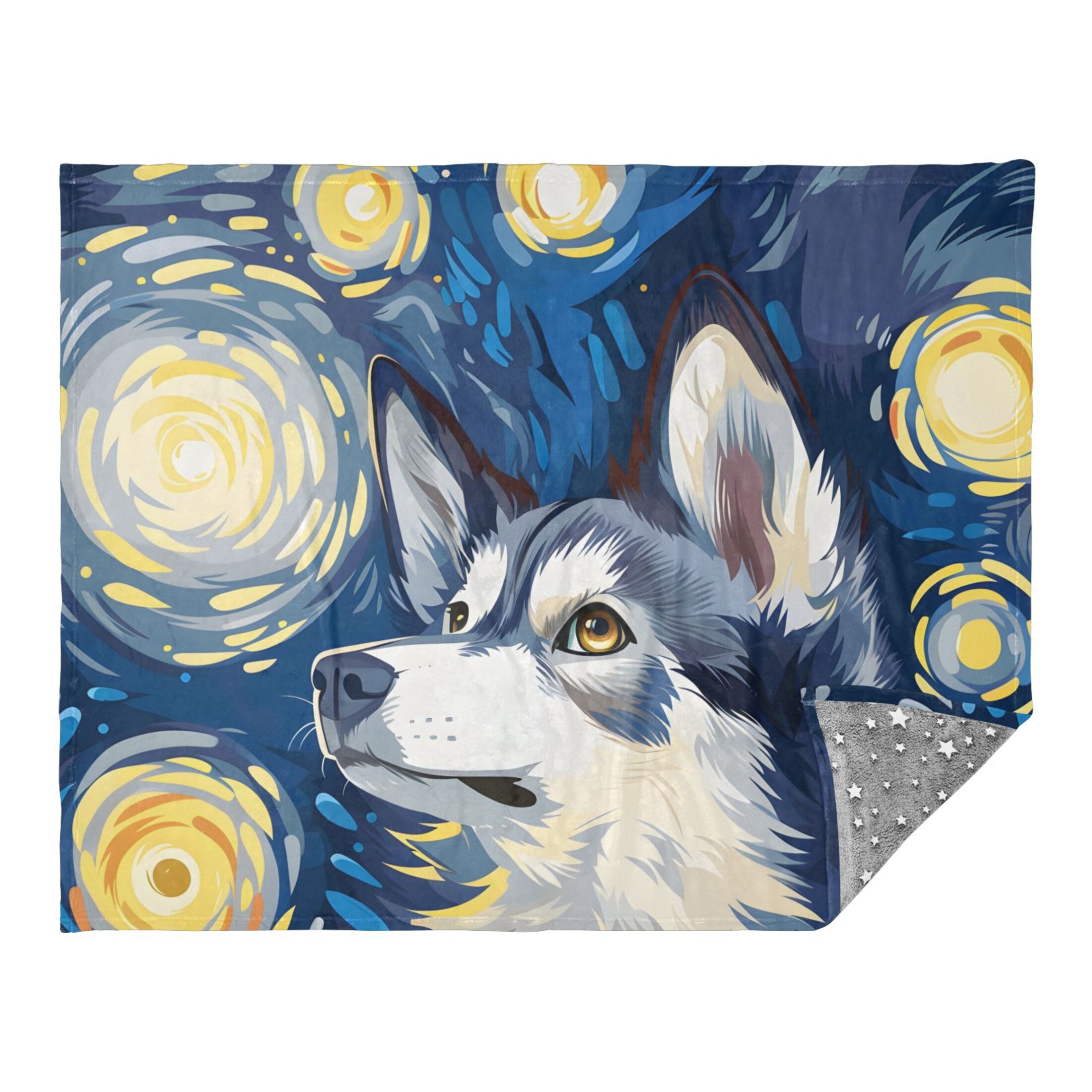 Cute Husky in Starry Night Fluorescence Blanket Flannel Throw for ...