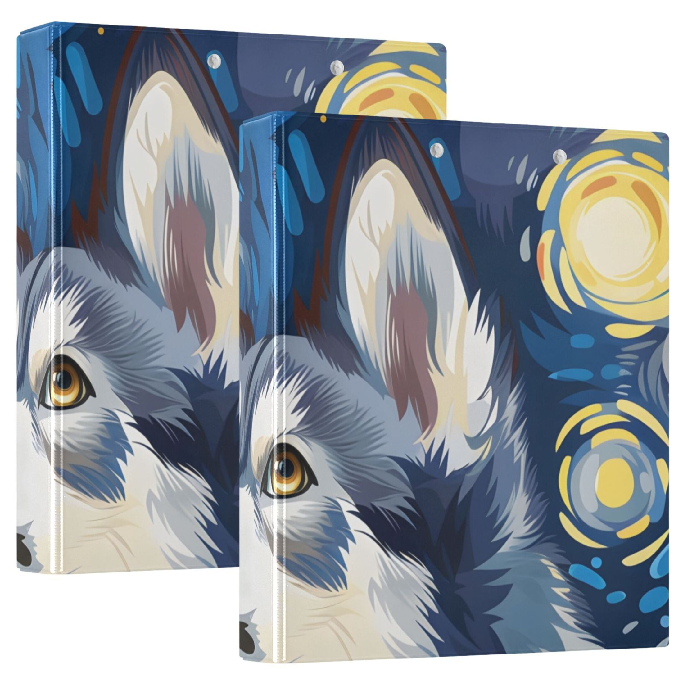 Cute Husky in Starry Night Round Ring Binder 3 Rings 1.5" Capacity File ...