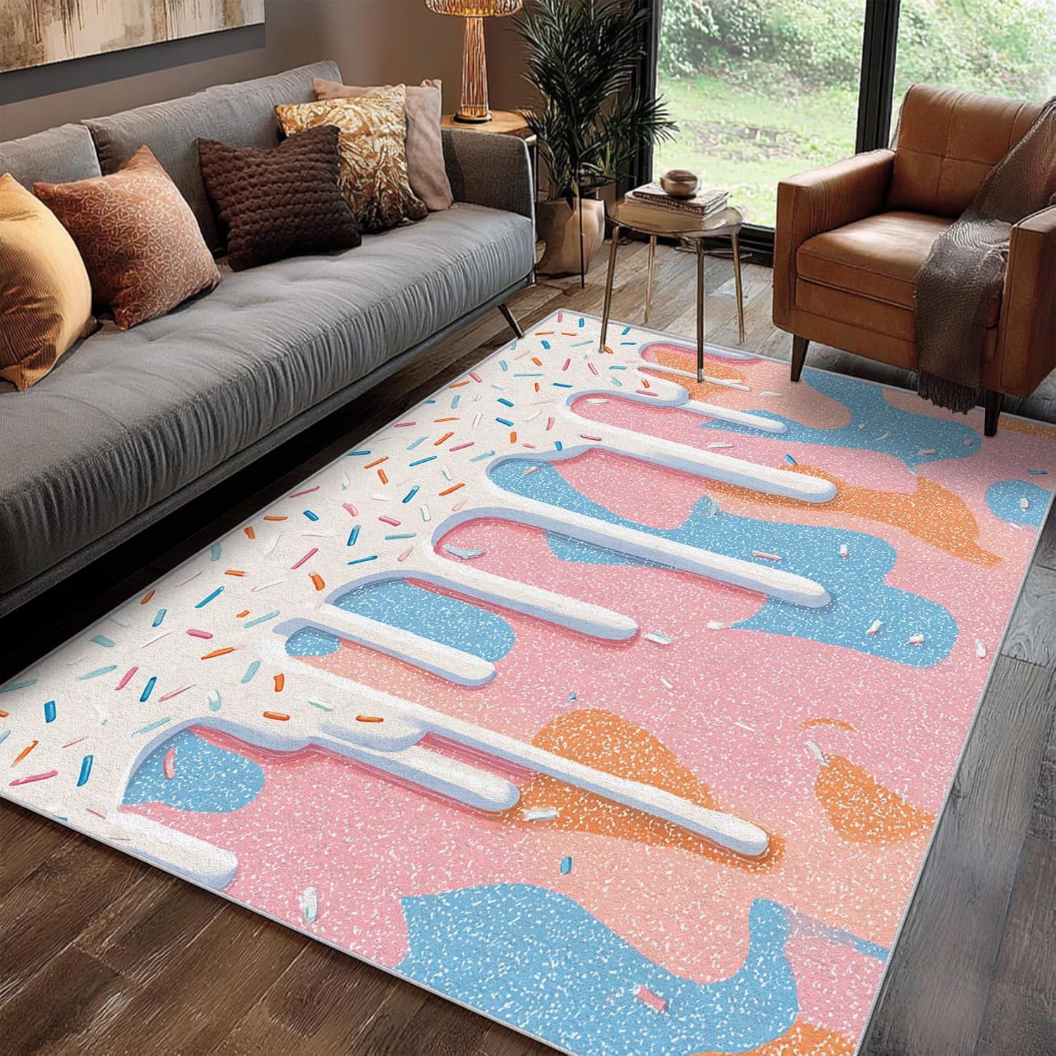 Cute Ice Cream Area Rugs, Pink Dessert Carpet, Washable Non Slip Low ...