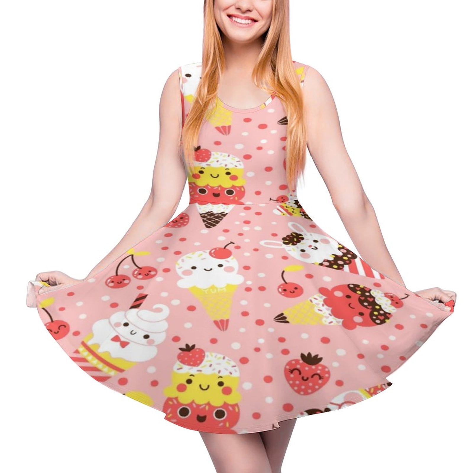 Cute Ice Cream Dress Cartoon Pattern Street Wear Dresses Female Trendy ...