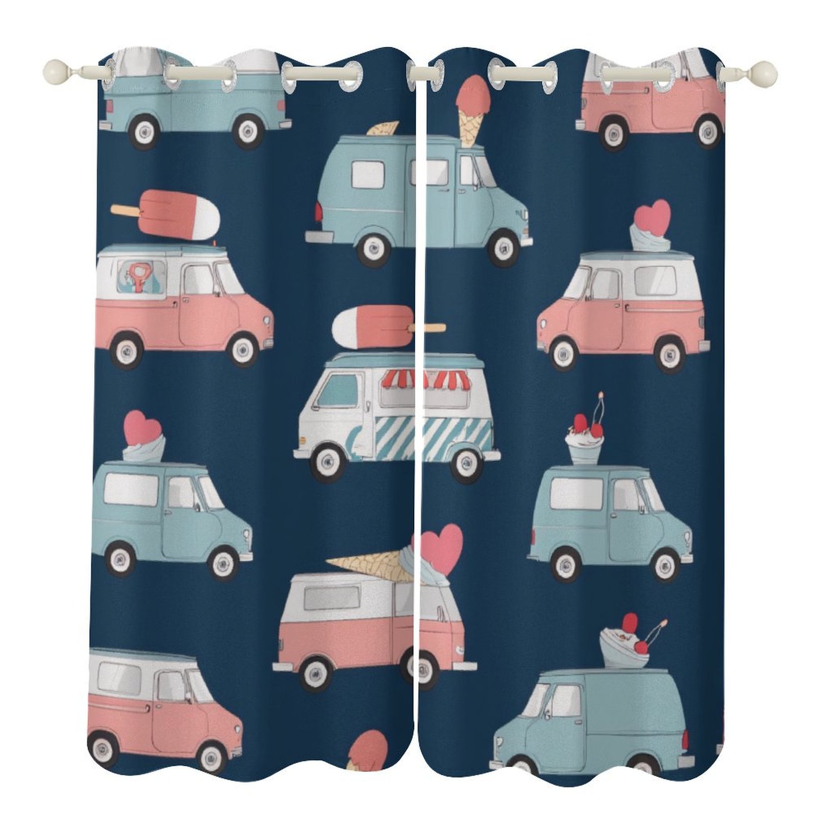 Cute Ice Cream Truck Pattern 2 Panels Curtains for Bedroom Living Room ...
